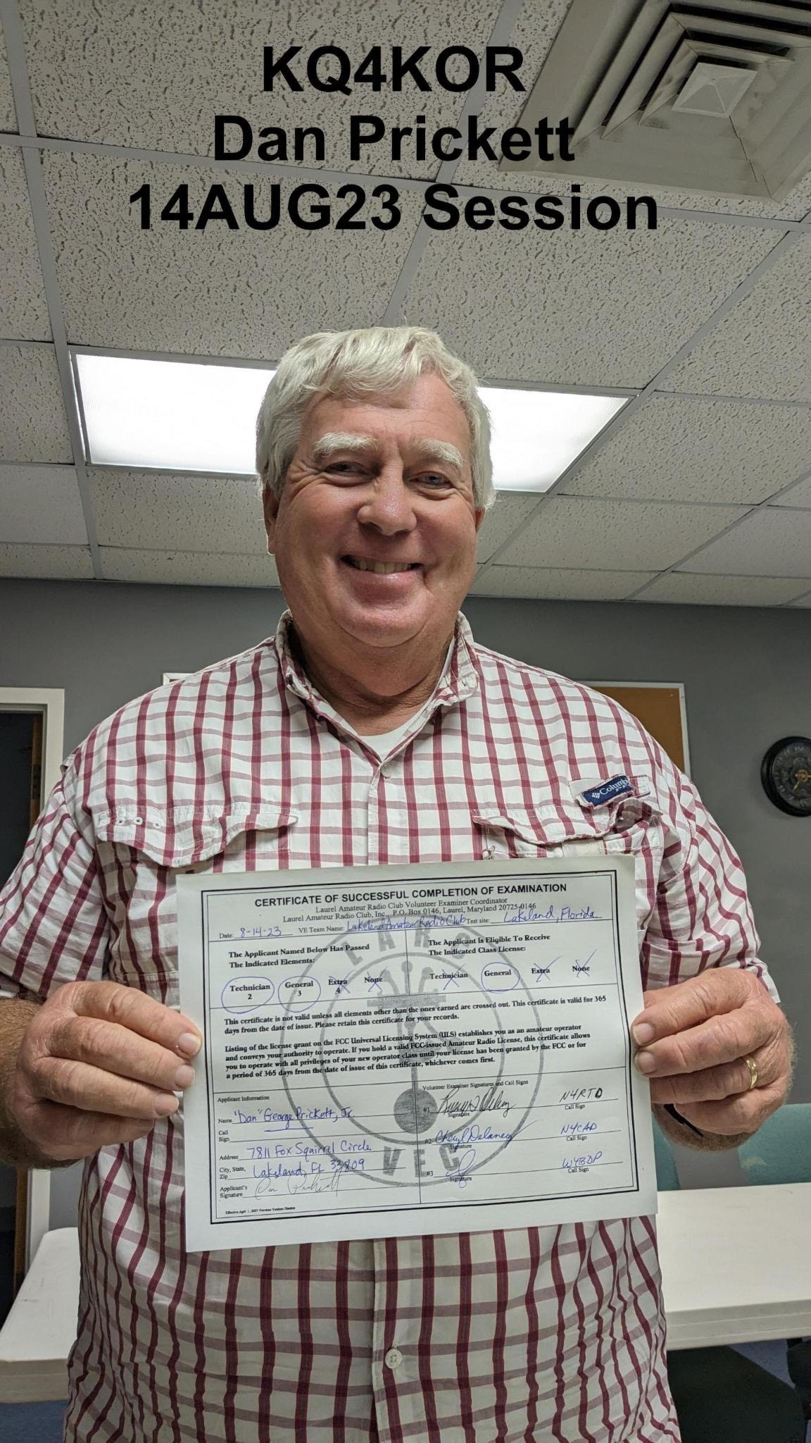 VE Report August 14, 2023 | Lakeland Amateur Radio Club Blog