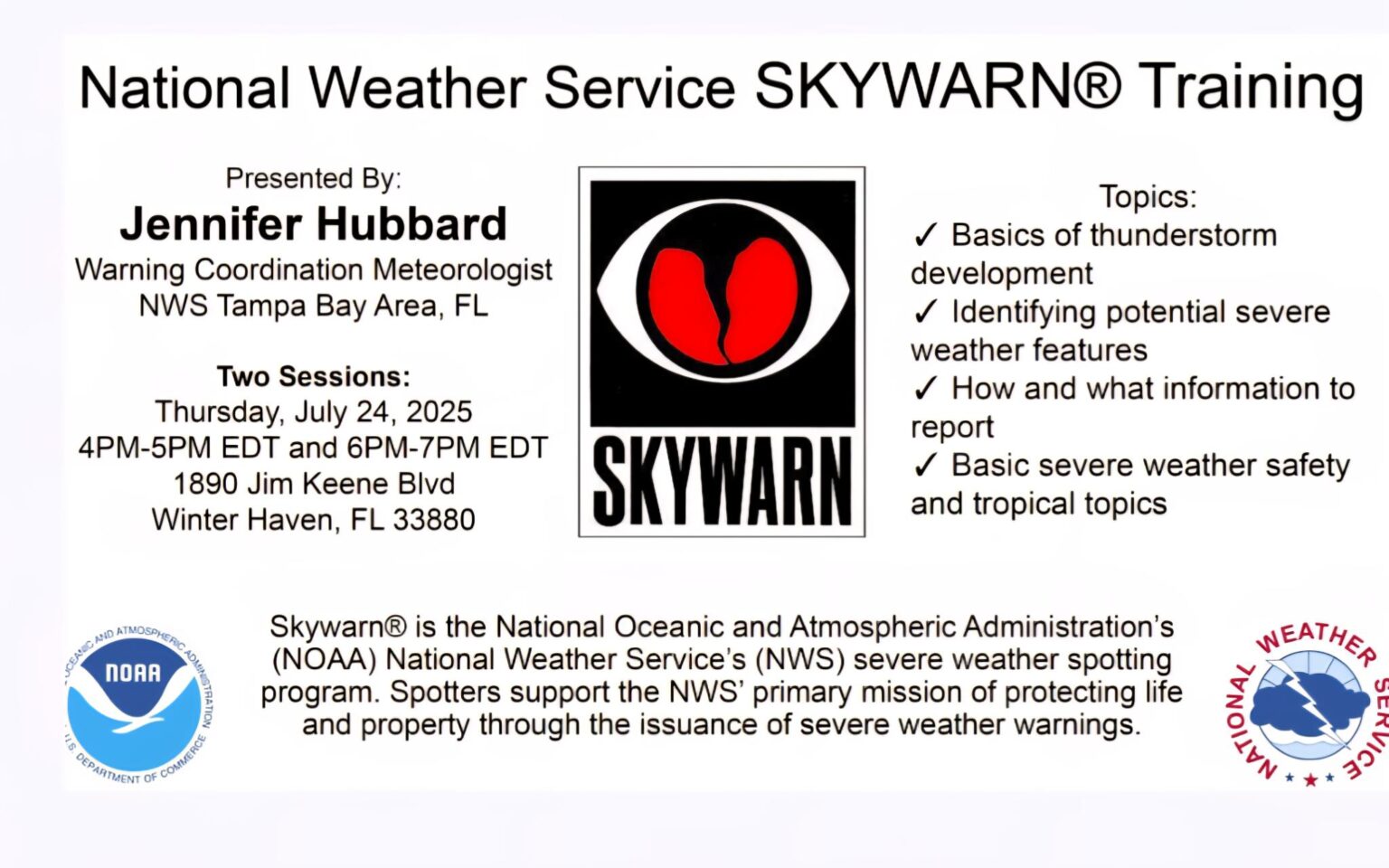 ⚠️ Skywarn Training — In-Person Opportunity! | Lakeland Amateur Radio Club Blog